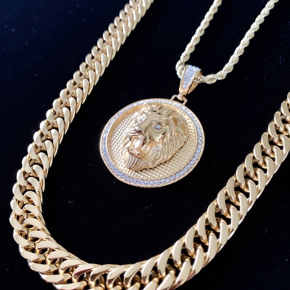 Accessories | Full Set Lion Double Chain Cuban Link 18k Gold | Poshmark
